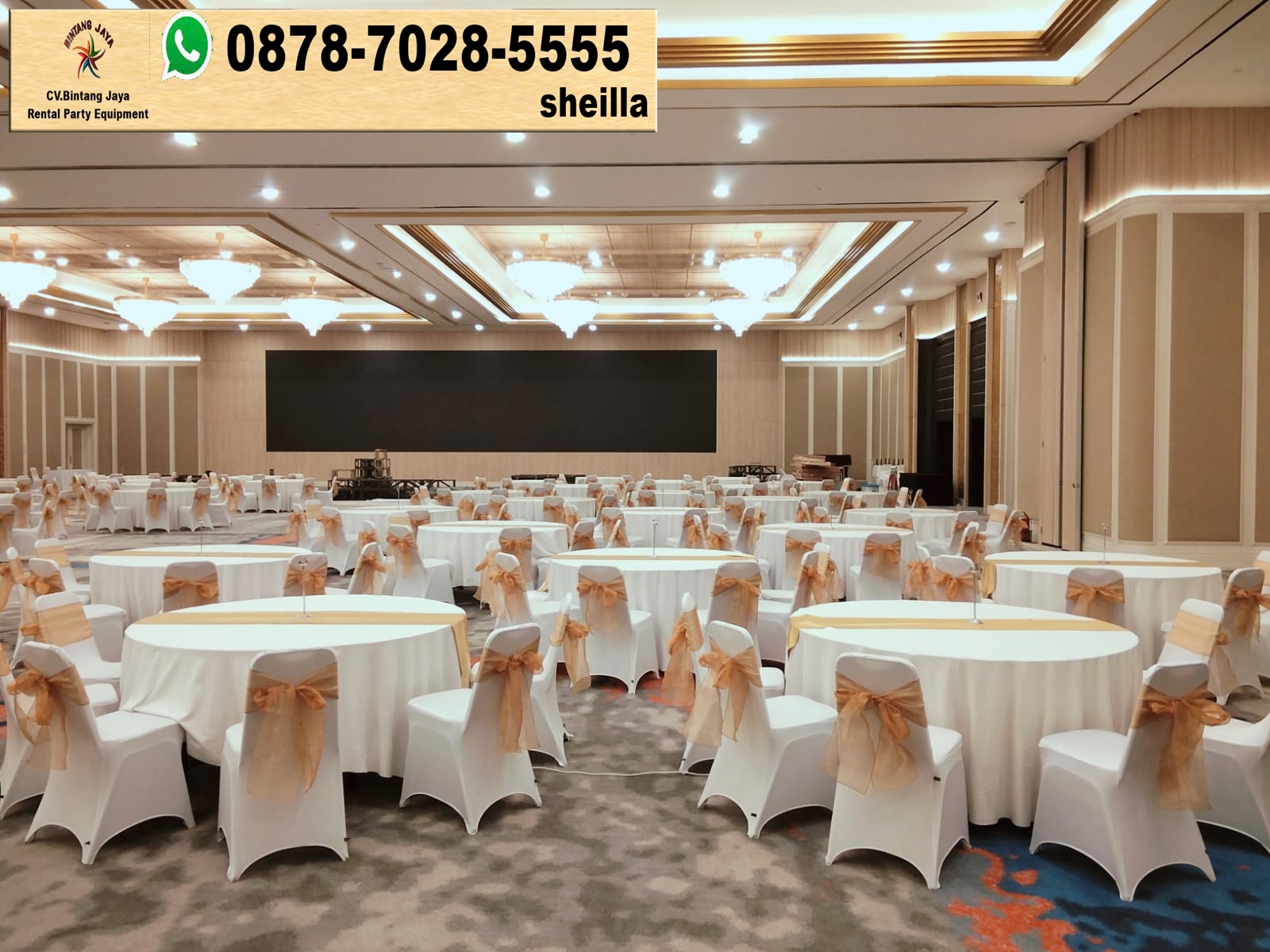 Sewa meja bulat D120cm event pertamina trans kontinental Jakarta
